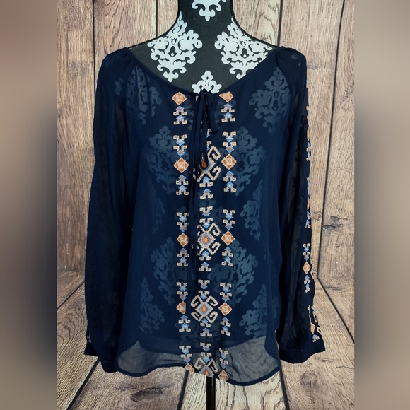 Blu Pepper | Tops | Blu Pepper Vintage Navy Blue Embroidered Blouse ...